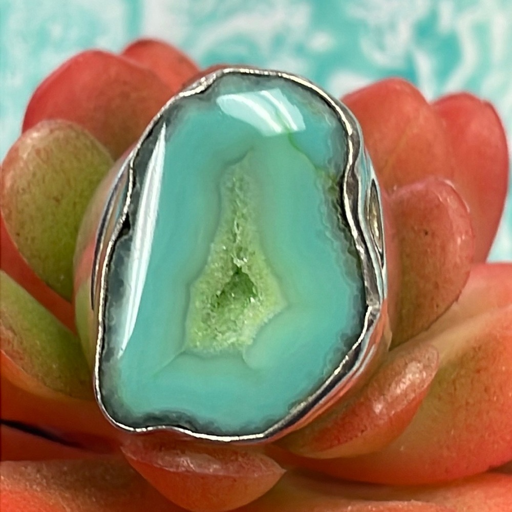 Beautiful Aqua Green Solar Quartz Ring - Gem